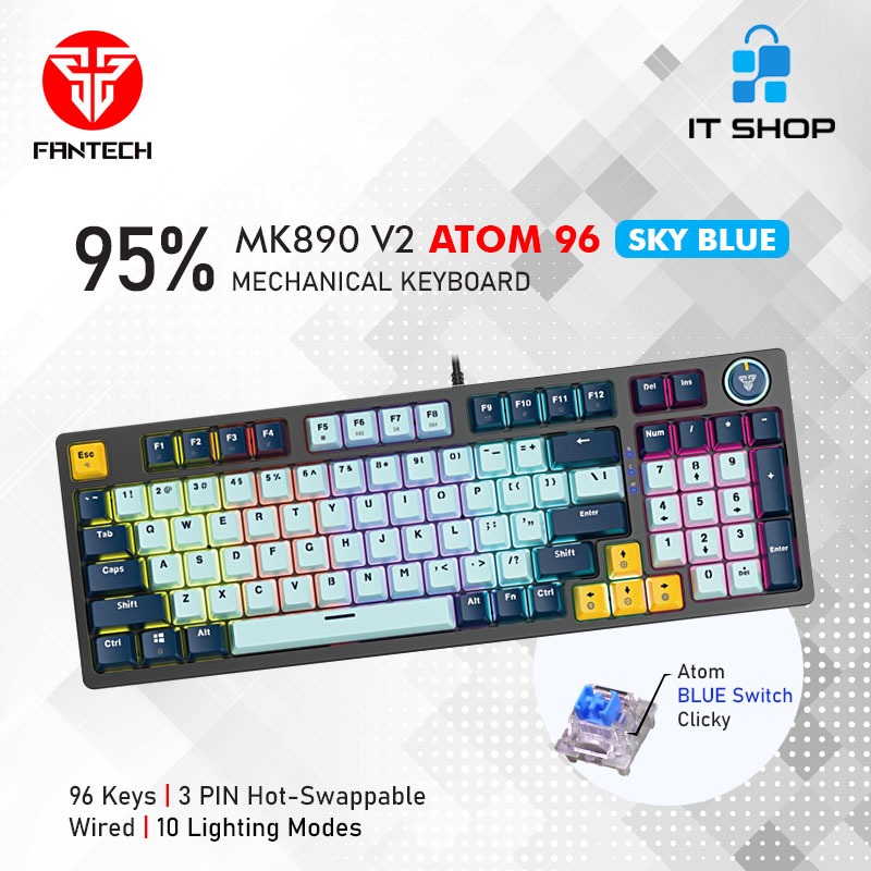 Jual Fantech MK890 V2 ATOM 96 95% RGB Mechanical Keyboard SKY Blue - Blue Switch | Shopee Indonesia