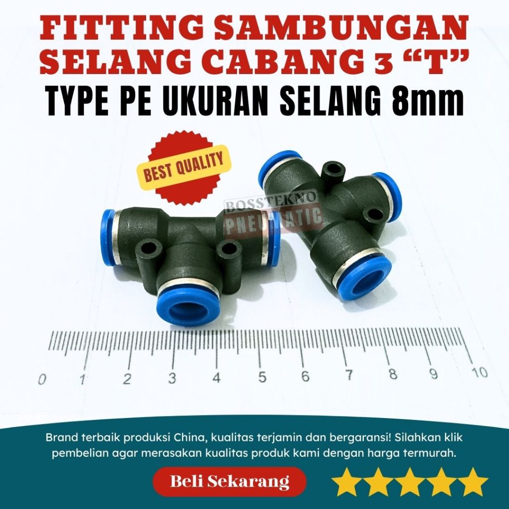 Jual FITTING PE 8 SAMBUNGAN SELANG CABANG T 3 JALUR UKURAN 8mm SLIP ...