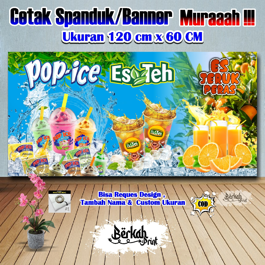 Jual Spanduk Banner Es Teh & Pop Ice I Es Jeruk Ukuran 120 cm x 60 cm ...