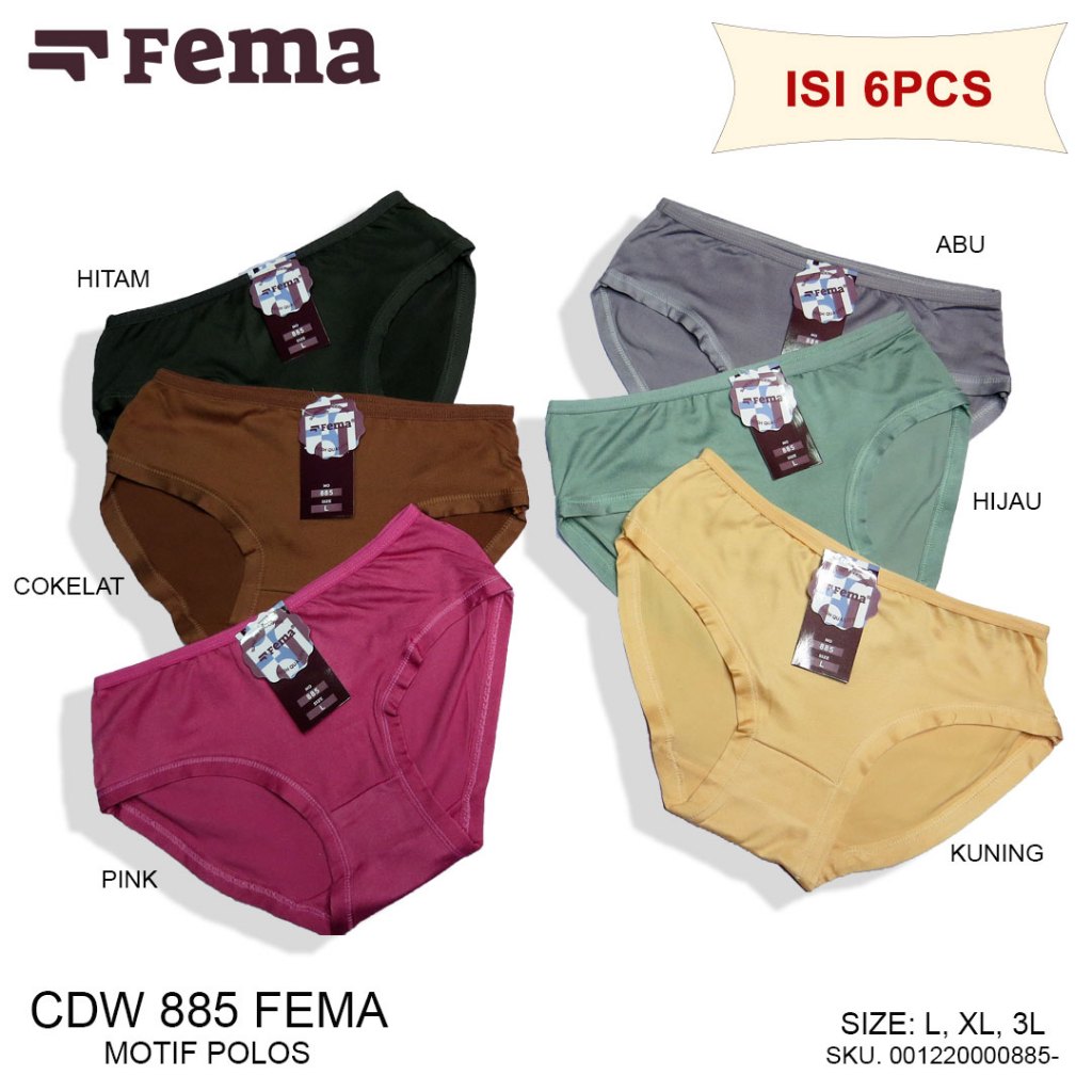 Jual FEMA Official Shop SETENGAH LUSIN Isi 6pcs Celana Dalam Wanita 885 Polos | Shopee Indonesia