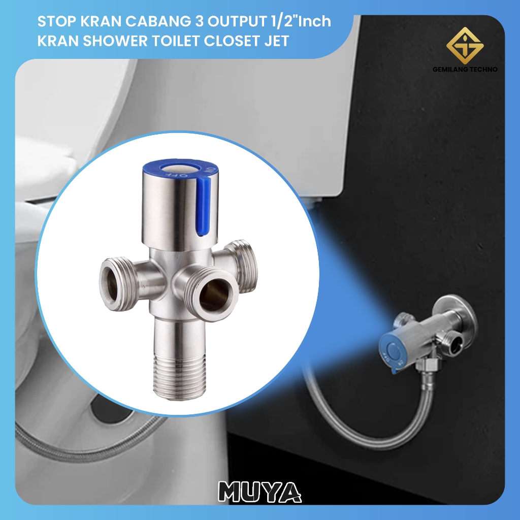 Jual stop kran shower cabang stop valve 3 cabang stainless stop kran tombol on off anti korosi ...