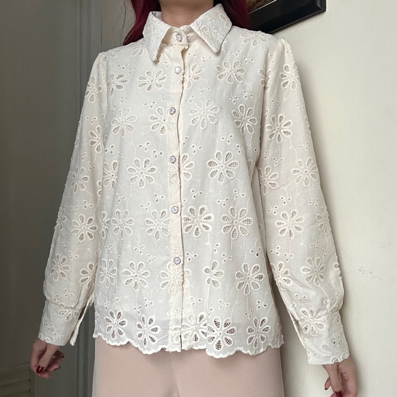 Jual Anjani Top BKK atasan blouse kemeja wanita katun bordir katbol full furing korean style by ...