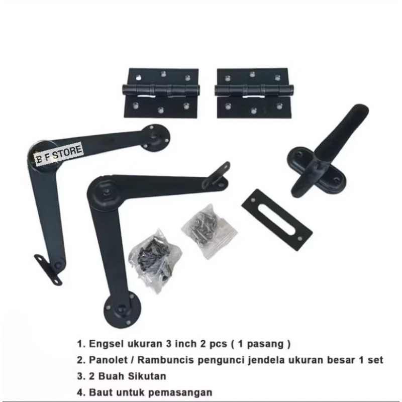 Jual Paket Jendela Engsel Salon Hitam Penahan Jendela Engsel 3 inch ...