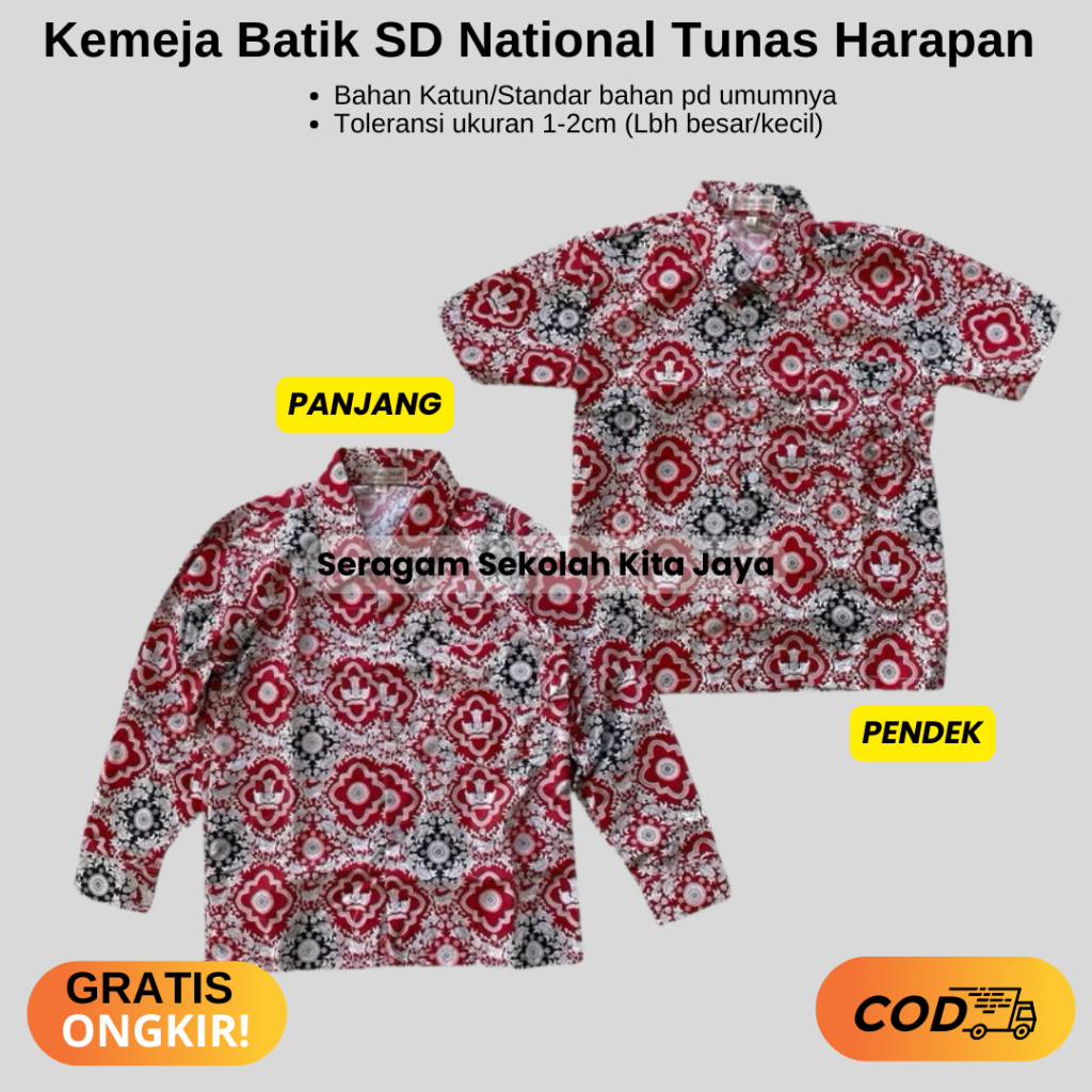 Jual Baju Kemeja Batik Merah SD Nasional Tunas Harapan Seragam Sekolah ...