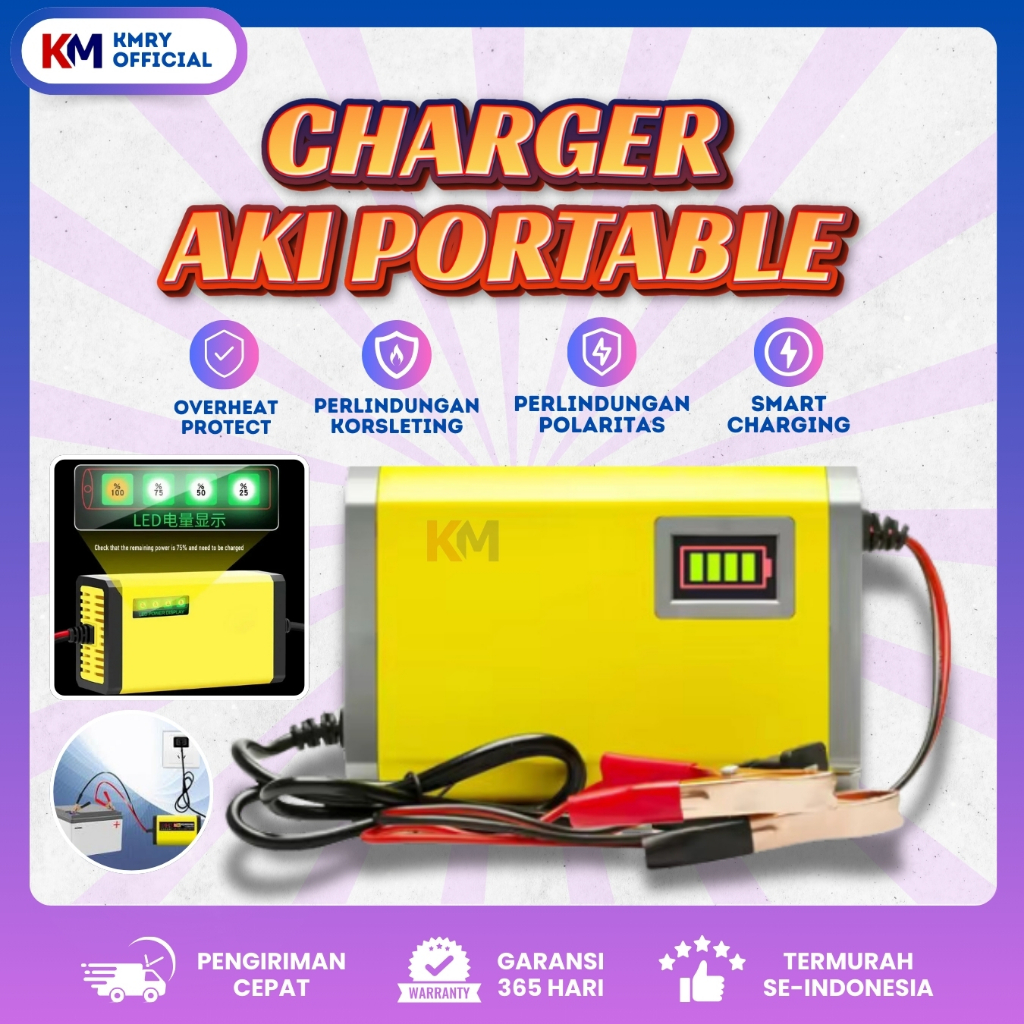 Jual KMRY Charger Aki Portable 12V 2A/Charger Aki 12V3AH-20AH Alat Cas ...