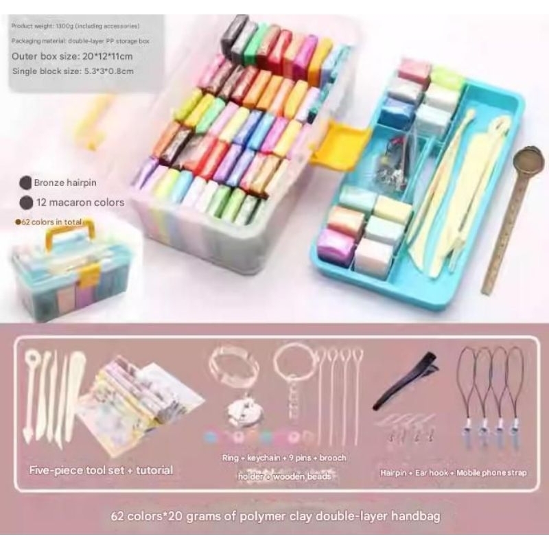 Jual OVEN BAKED AIR DRY CLAY POLIMER CLAY 62 COLORS WITH BAG CLAY SOFT ...