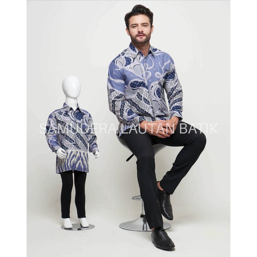 Jual Batik Warna BIRU DENIM, Batik Couple Ayah Anak Warna Biru Denim ...