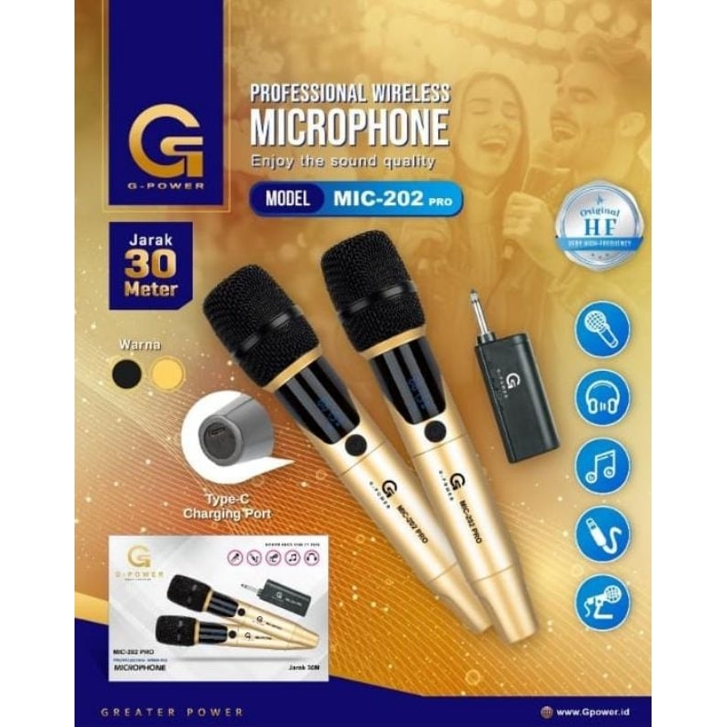 Jual MICROPHONE WIRELESS G-POWER MIC-202 PRO 2MIC (BATERAI CHARGER ...