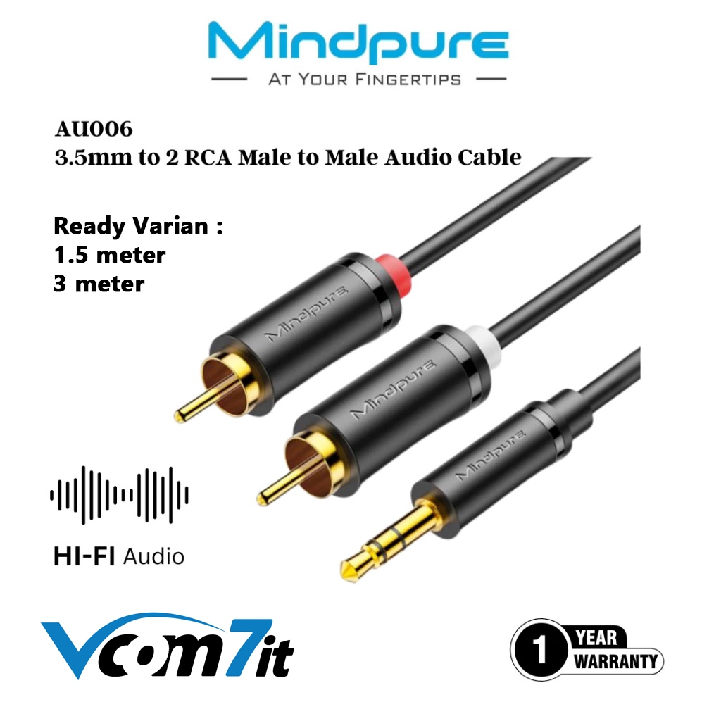 Jual Mindpure AU006 Kabel AUX 3.5mm Male to 2-Male RCA Adapter Stereo Sound Cable Black | Shopee ...