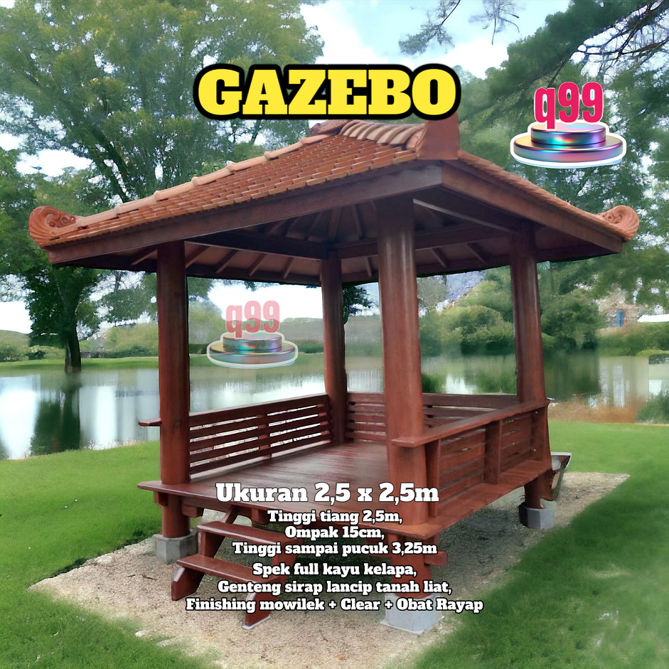 Jual Gazebo atau Saung Ukuran 2,5 x 2,5m, Tinggi tiang 2,50+ompak 15 cm ...