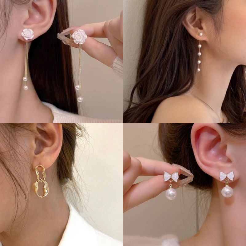 Jual Anting Tusuk Panjang Model Mutiara Rantai Kristal Geometri ...