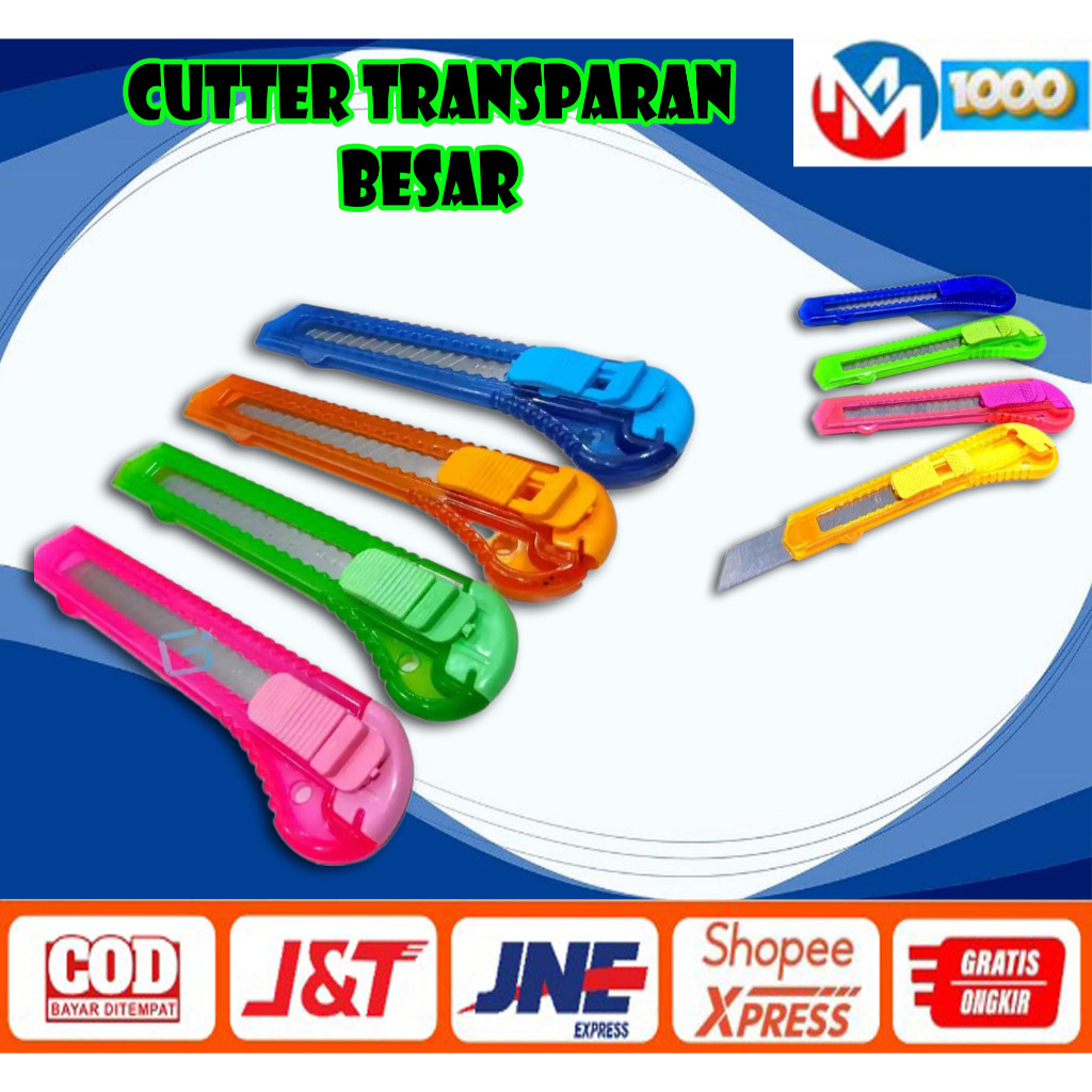 Jual CUTTER TRANSPARAN BESAR HARGA per pcs (HIJAU, BIRU, KUNING, PINK ...