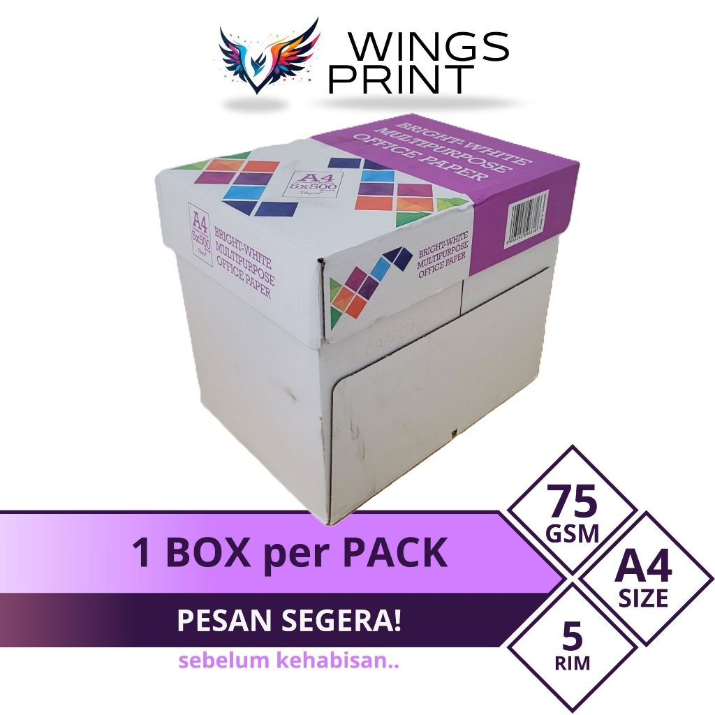 Jual Kertas Print HVS A4 Merk BMO 1BOX 5 RIM (2.500 lembar) Wingsprint ...