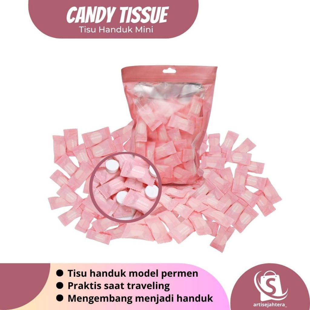 Jual TISU PERMEN KEMASAN PINK AJAIB TISU HANDUK PERMEN PORTABLE TISU ...