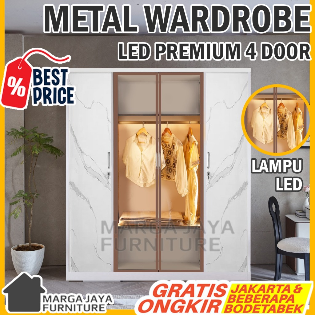 Jual Lemari Pakaian BESI 4 Pintu Tarik dengan Lampu LED Metal Tahan ...
