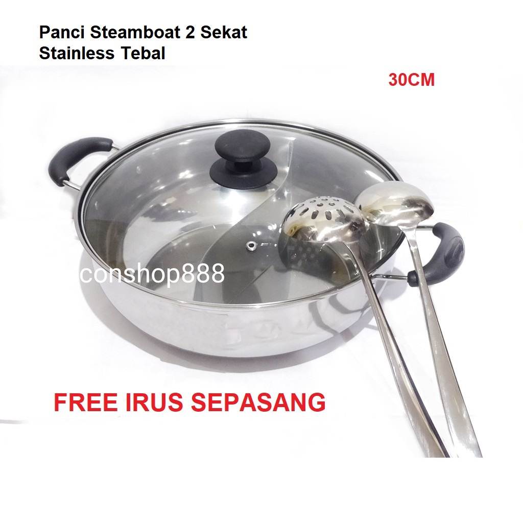 Jual Sun888 Paket Hot Pot Panci Stainless Tebal 2 sekat Shabu 30cm ...