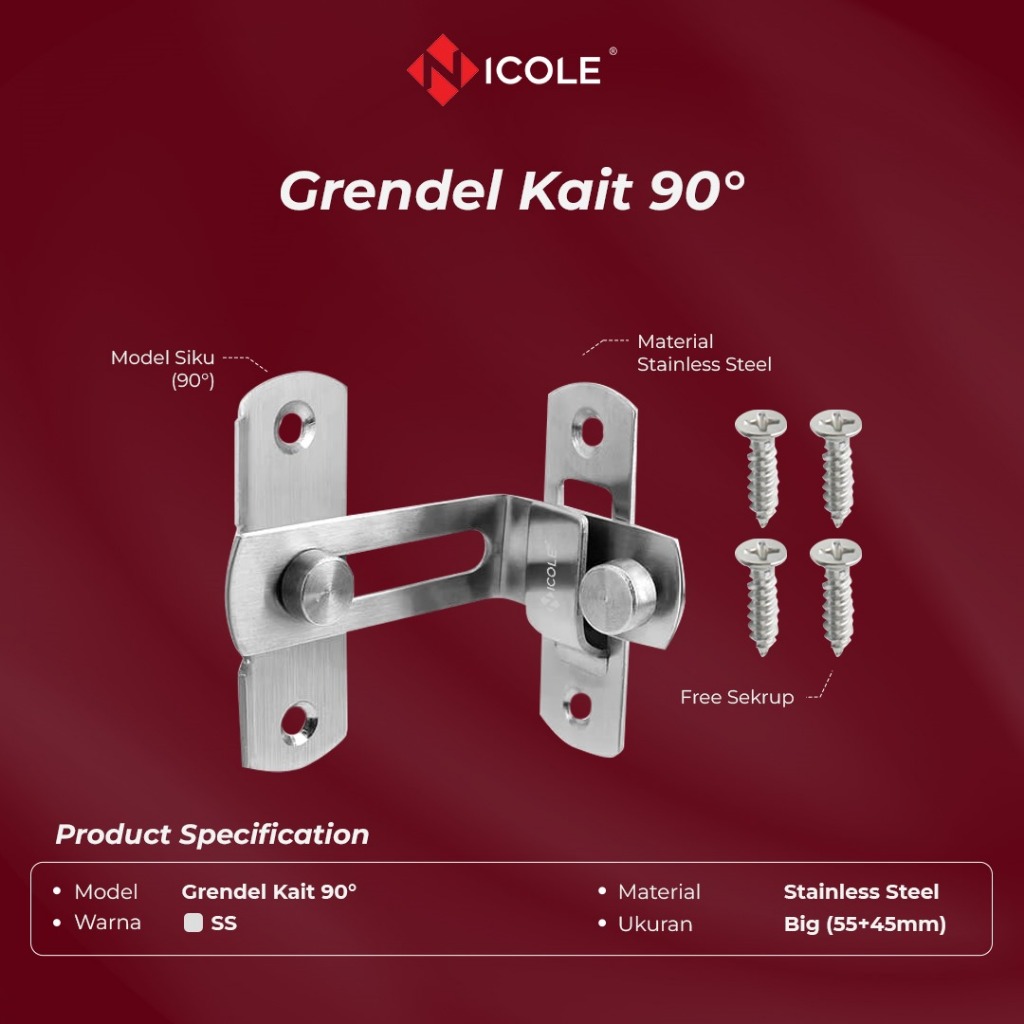 Jual Nicole Grendel Kait Pintu Jendela Model Siku 90° Lurus 180 ...