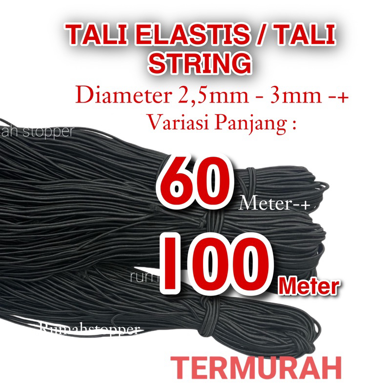 Jual Tali elastis hitam / tali string jaket / tali tenda / tali karet 2 ...
