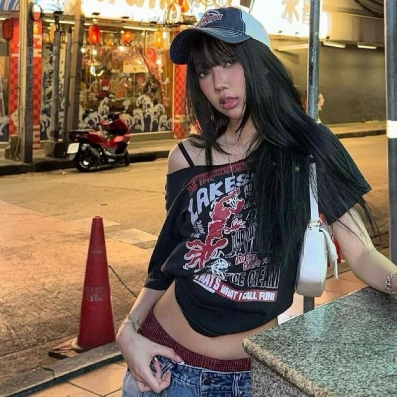 Jual lakeside offshoulder shirt asymmetrical top y2k ahs stockholm ...