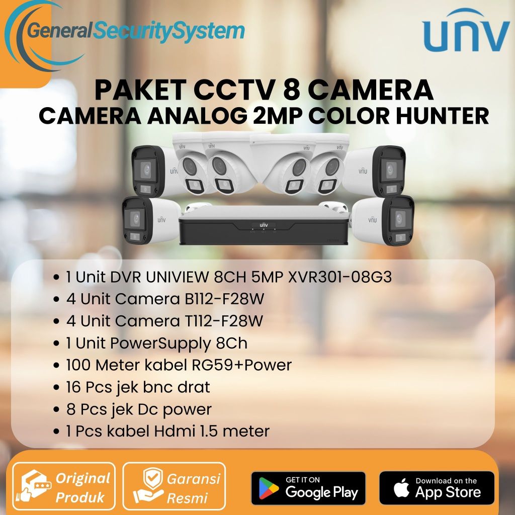 Jual PAKET CCTV UNIVIEW 8CAMERA COLORHUNTER 2MP | Shopee Indonesia