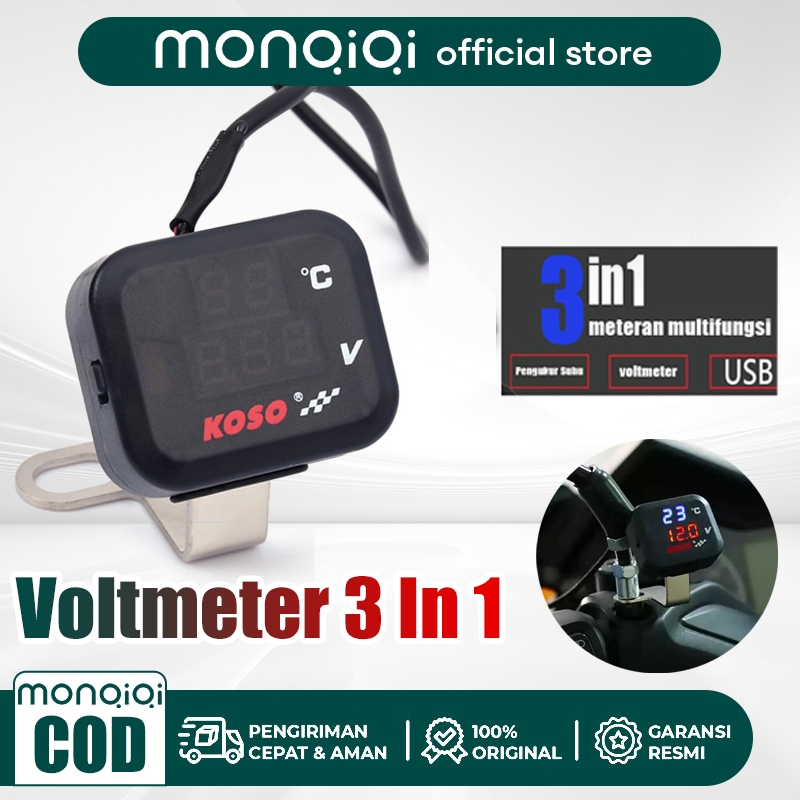 Jual Voltmeter Koso 3 In 1 USB Charger Universal SEMUA MOTOR Anti Air Original Termometer ...