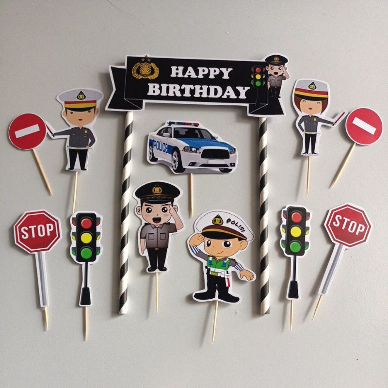 Jual topper cake tema polisi/ topper cake ulangtahun tema polisi ...