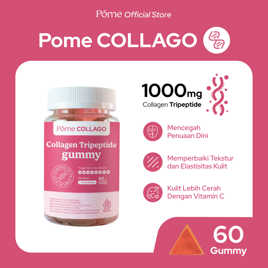 Jual Pome COLLAGO 1 Botol - Collagen Tripeptide Gummy with Glutathione ...