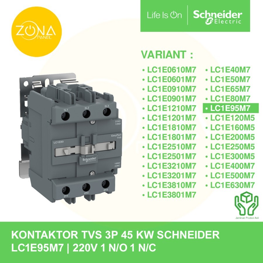 Jual KONTAKTOR CONTACTOR TVS 3P SCHNEIDER LC1E95M7 LC1E95 220V ORIGINAL | Shopee Indonesia