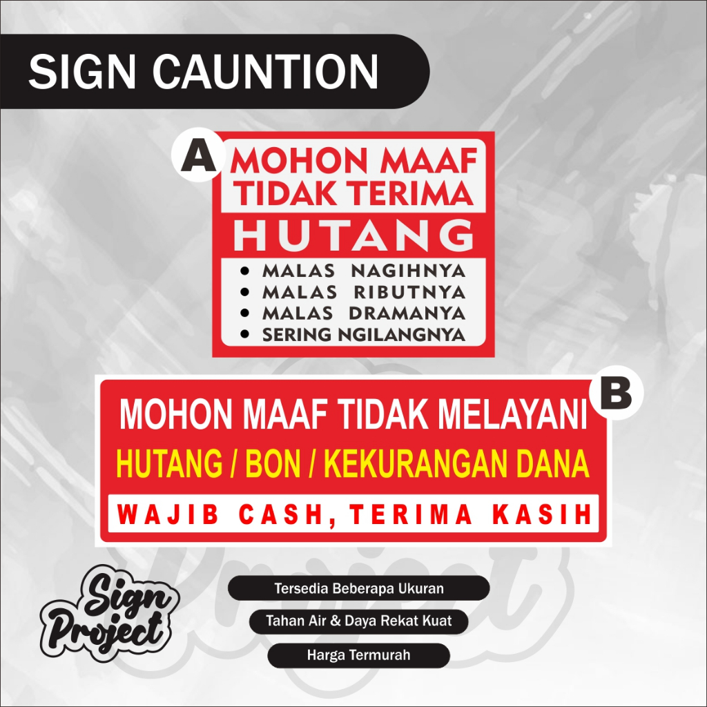 Jual Stiker Dilarang Hutang / Stiker Tidak Melayani Hutang Dilarang BON ...