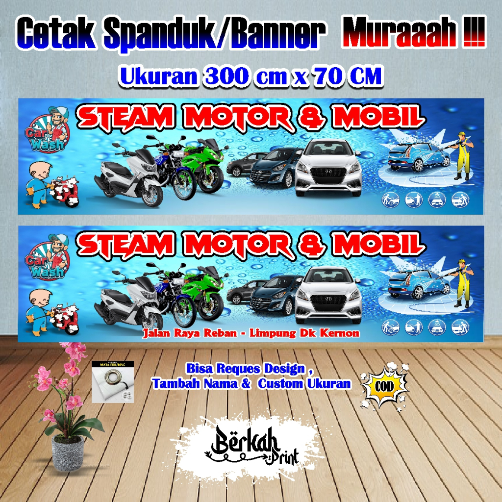 Jual Spanduk Banner Cuci Motor & Mobil Ukuran 3 meter x 70 cm | Shopee ...