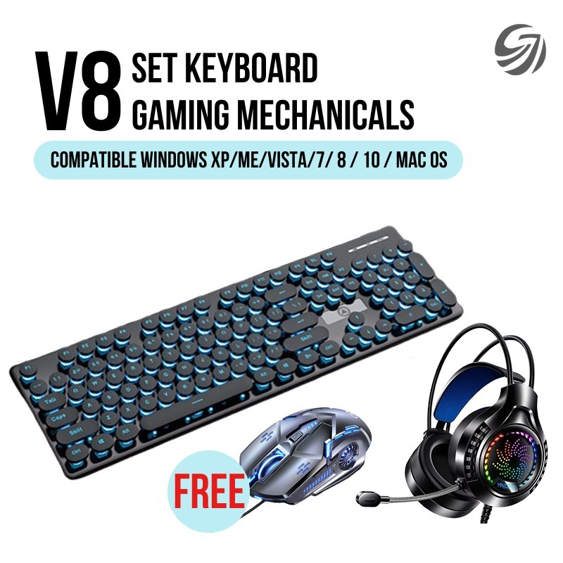 Jual CIJI Paket Komplit Keyboard Mouse set Headphone Gaming V8 ...