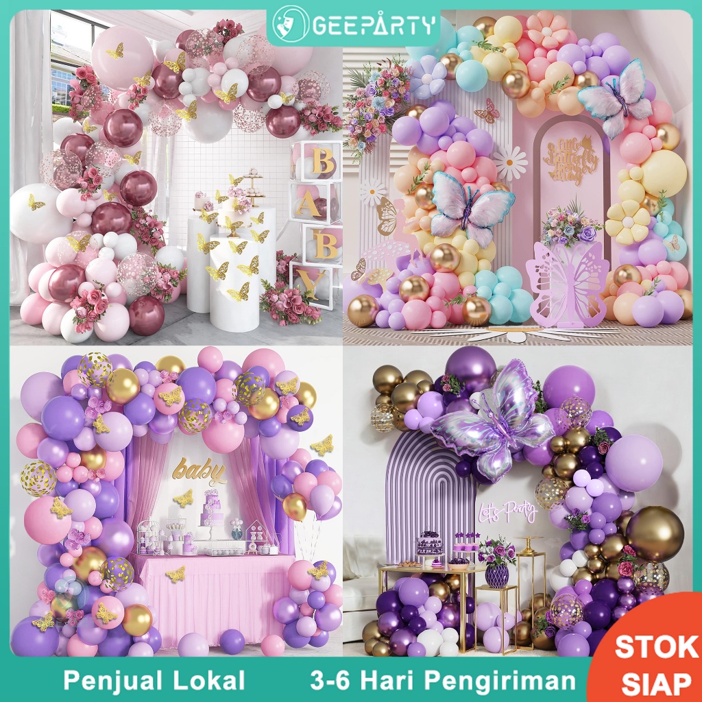 Jual GeeParty BARU Merah Muda Ungu Kupu-kupu Balon Set Macaron Untuk ...