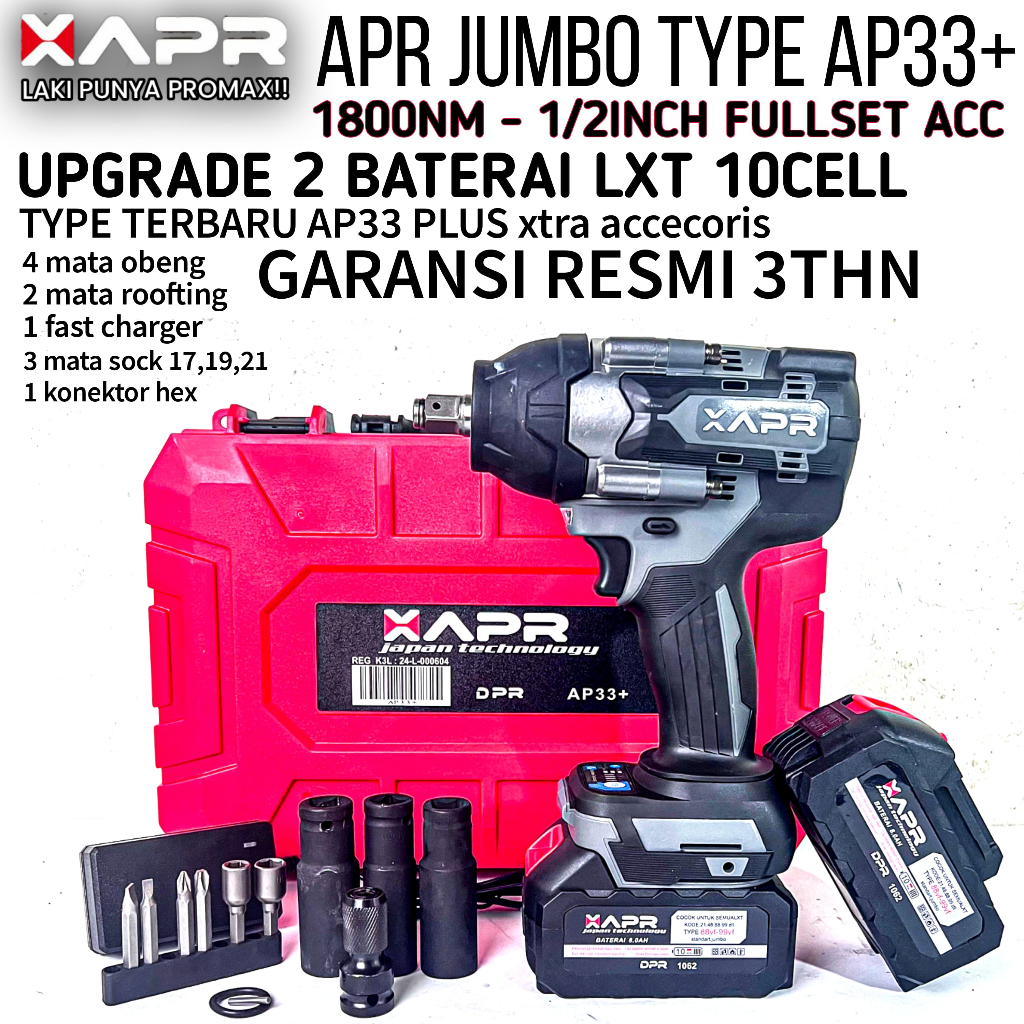 Jual APR RAJA bor IMPACT WRENCH JUMBO AP33+ 1800nm 99vf 1/2inch fullset ...