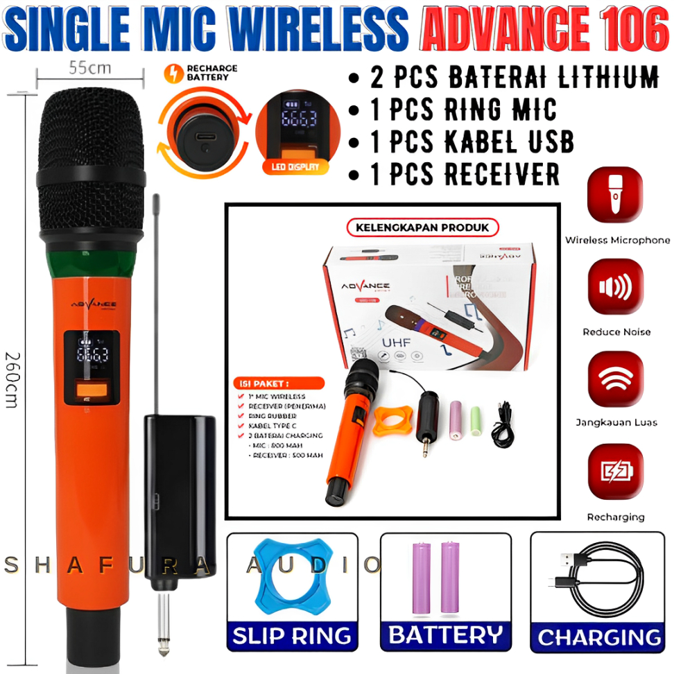 Jual Advance Mic-106 Single Mic Wireless Professional Recharger Baterai | Mic Advance 106 ...