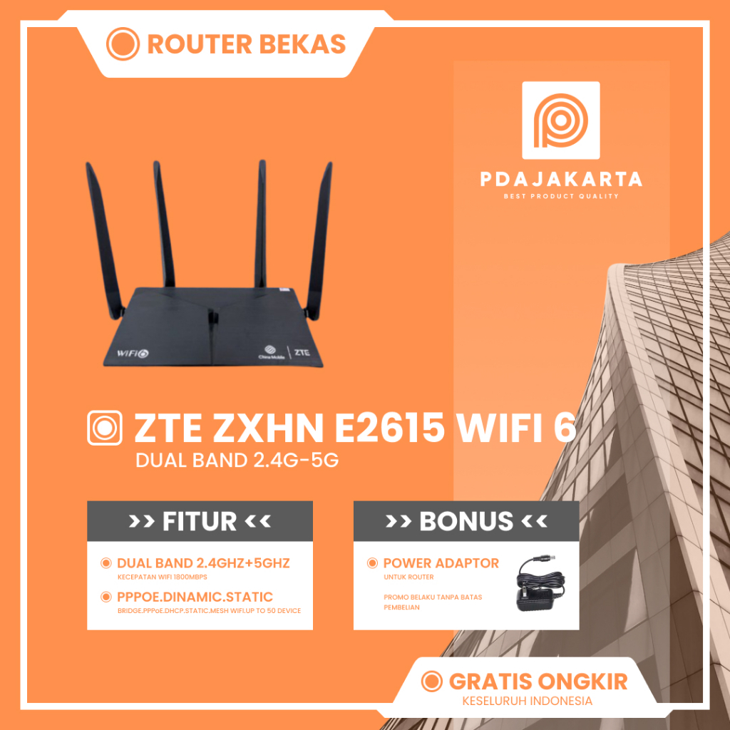 Jual Router Wireless Wifi ZTE ZXHN E2615 Wifi 6 Mesh Wifi Dual Band 2.4Ghz+5Ghz Bonus Adaptor ...