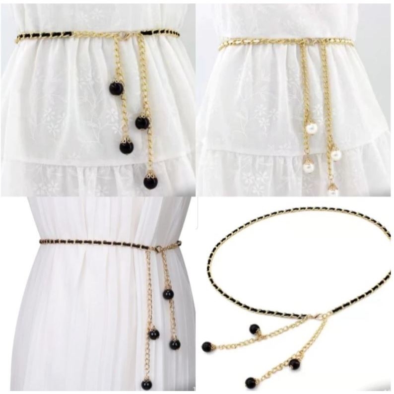 Jual (NCS) Ikat Pinggang Belt Rantai Emas Kombinasi Tali Kur - Gesper Rante Mas Mix Warna Slim ...
