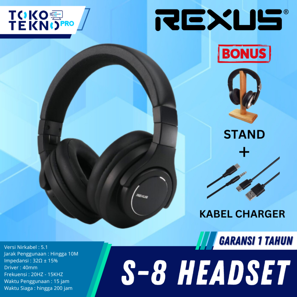 Jual Rexus S8 / S-8 Wireless Headset Dual Mode Low Latency Headphone ...