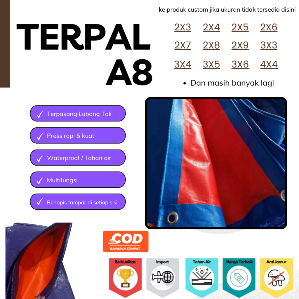 Jual Terpal Waterproof A8 SNI Semua Ukuran 2x3 2x6 3x3 3x5 3x6 4x4 Dll ...