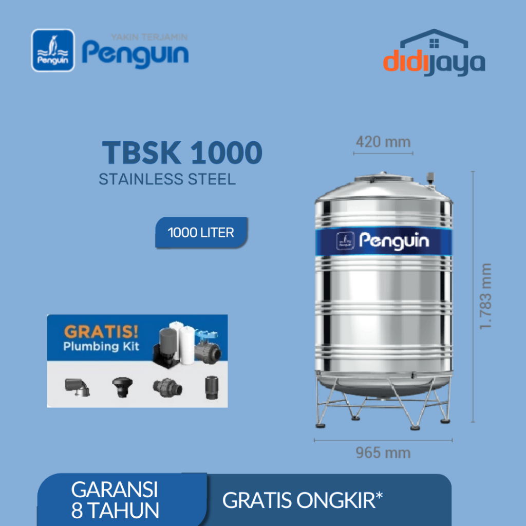 Jual Tandon Air Stainless Steel 1000 Liter Penguin | Toren Air | Tangki ...