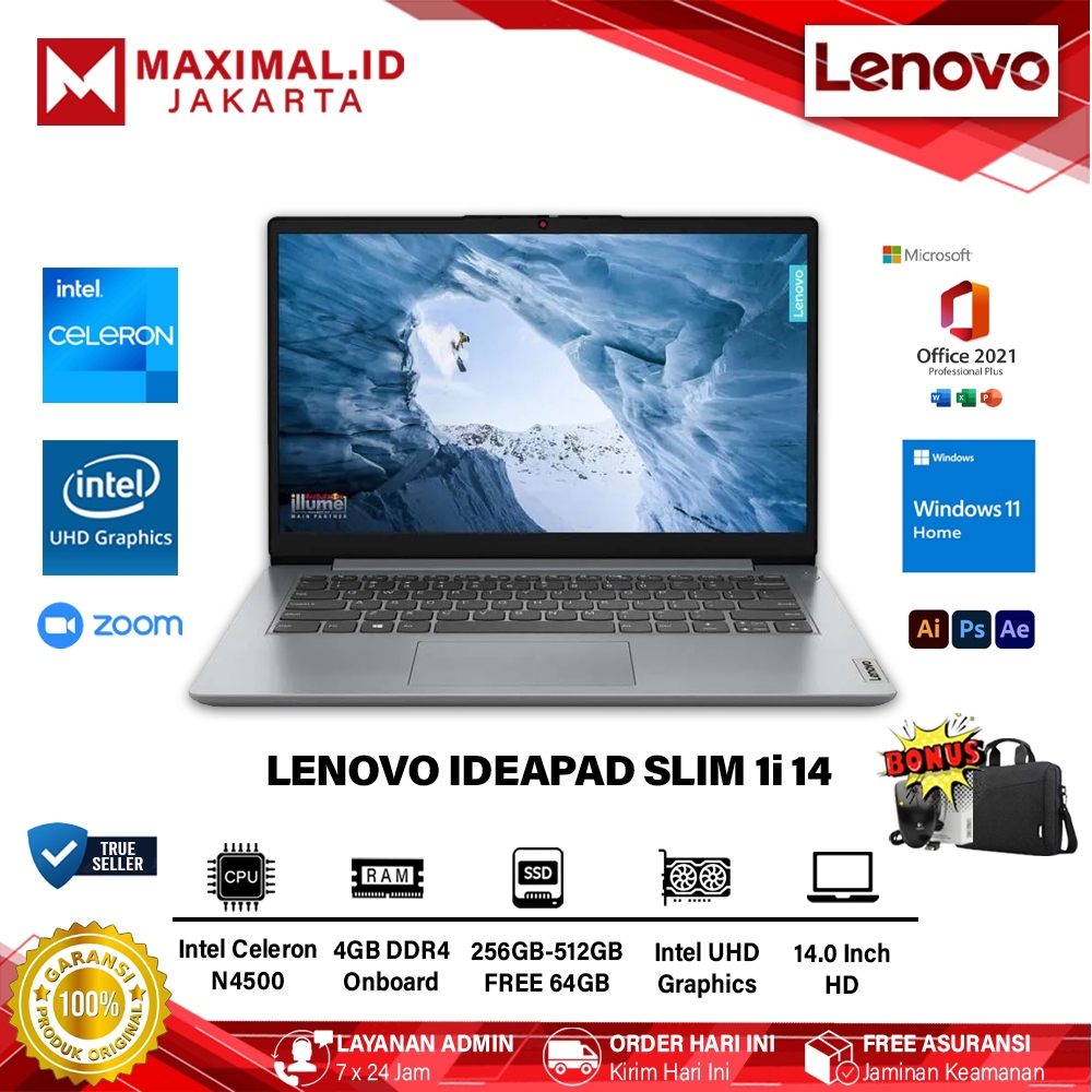 Jual Laptop Murah LENOVO IDEAPAD SLIM 1i 14 Intel N4500 Ram 4GB 256GB ...