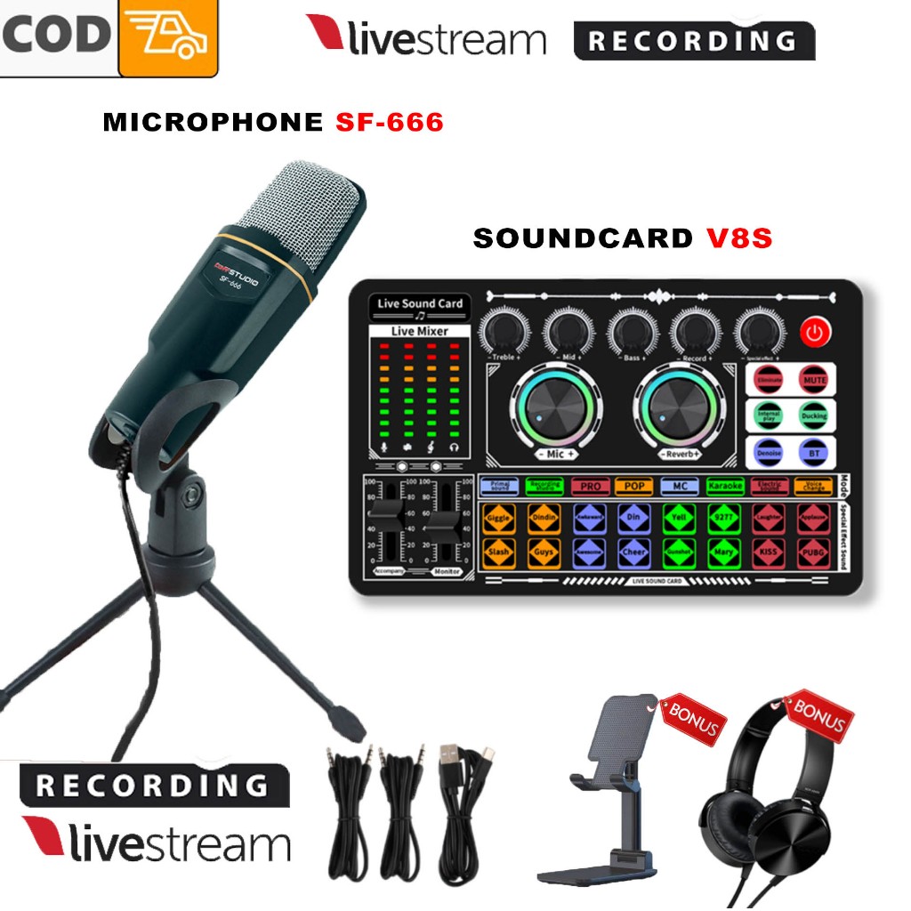 Jual Paket Microphone Condenser SF-666 Plus Soundcard F999,F998,V8 Free ...