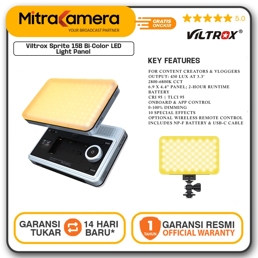 Jual Viltrox Sprite 15B Lighting Portable LED 2800k~6800K Bi-color ...