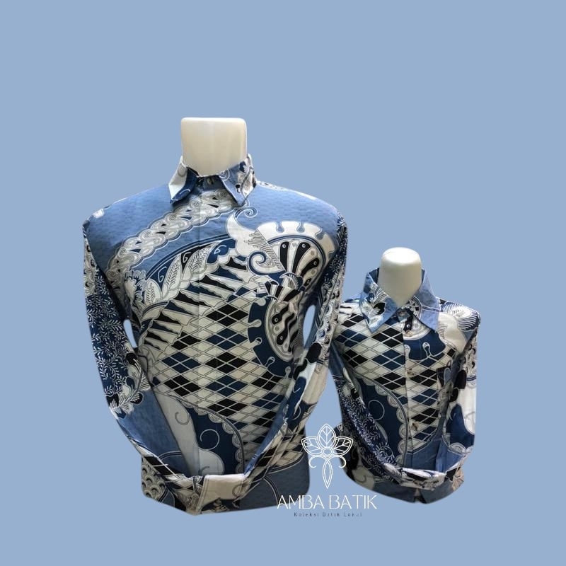 Jual Batik Couple Ayah dan Anak Warna BIRU DENIM Pakai Lapisan Puring ...