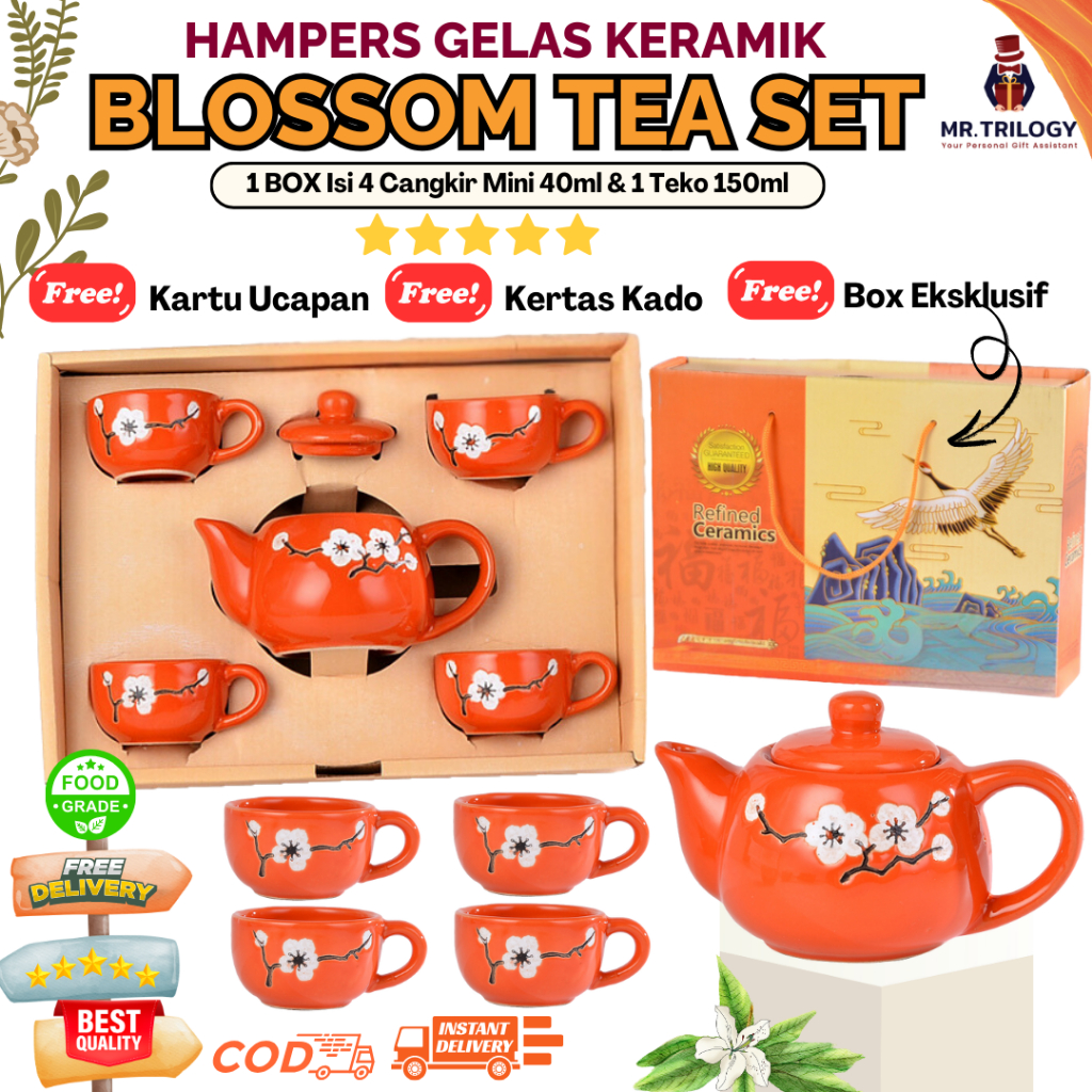 Jual Chinese Tea Pot Set Ceramic BLOSSOM 4 CUP 1 TEKO Souvenir Hampers ...