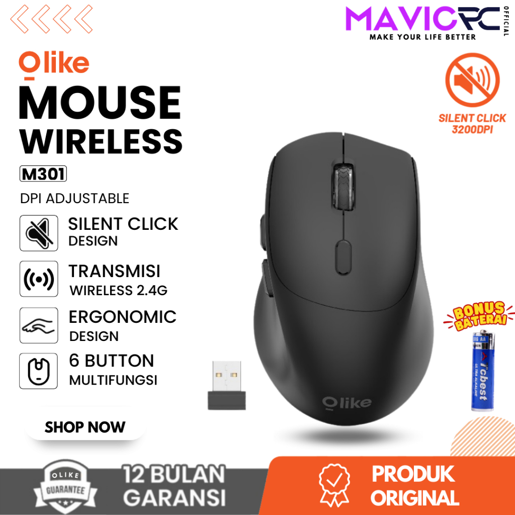 Jual OLIKE M301 Mouse Wireless 2.4GHz Silent Click Optical 3200DPI ...