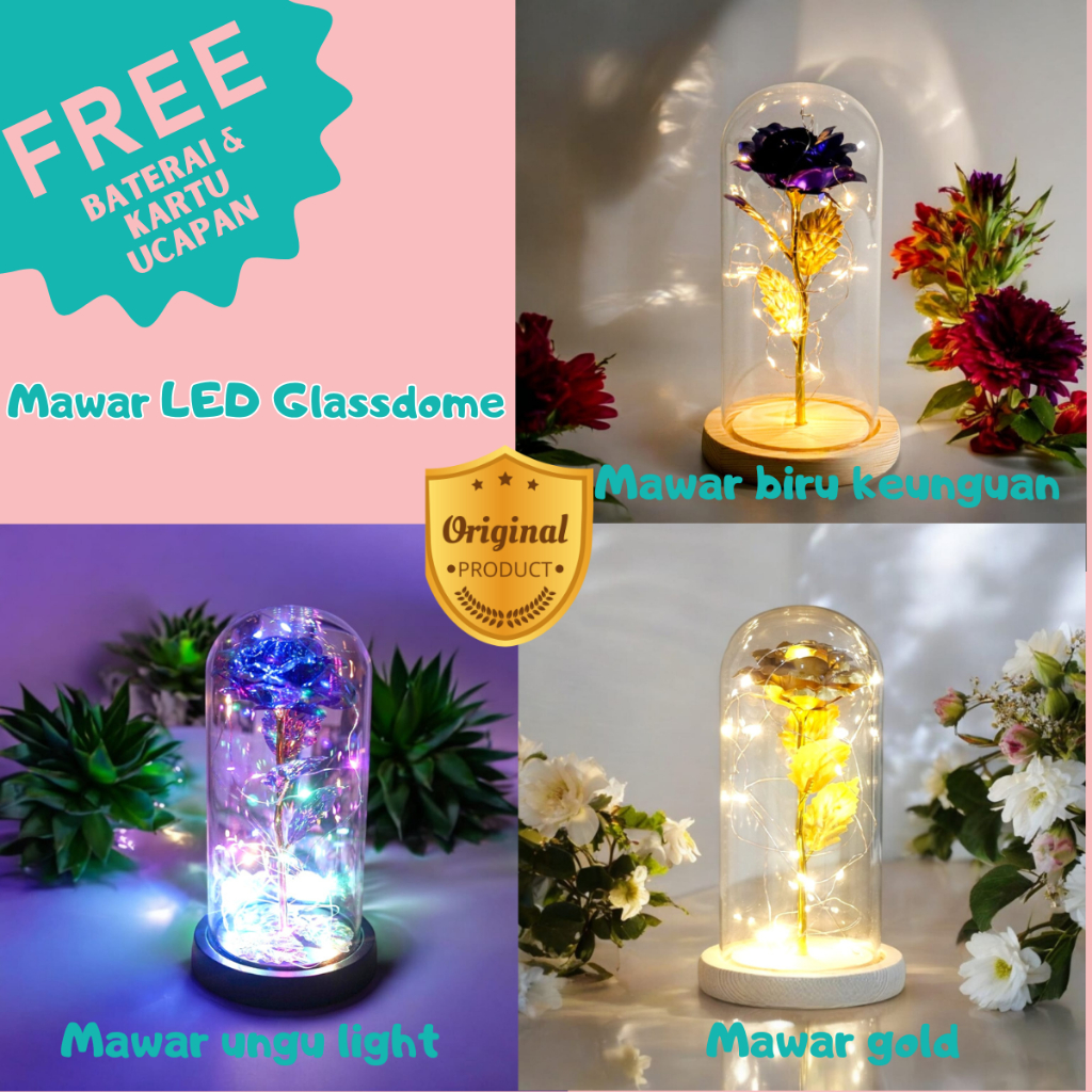 Jual Lampu Meja Hias LED Illumination Rose Colorful Light || Mawar LED Glassdome || Glassdome ...
