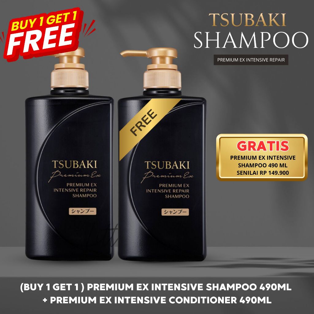 Jual [PROMO B1G1] Tsubaki Premium Ex Intensive Repair Shampoo 490ml FREE Shampoo 490ml (BOTOL ...