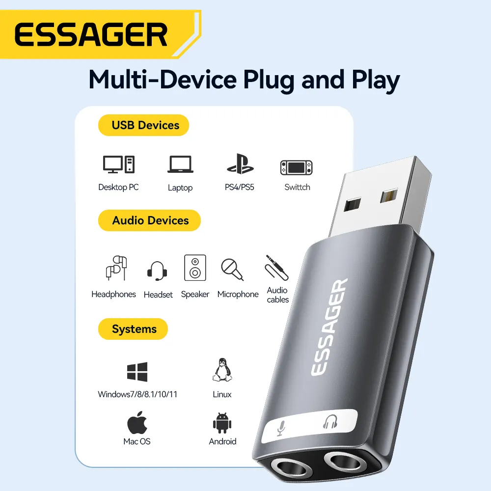 Jual Essager USB Sound Card External USB to Dual Handsfree Jack 3.5mm ...