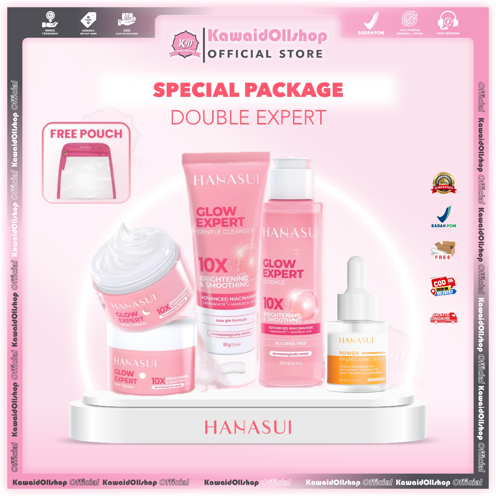 Jual Special Package Hanasui Double Expert, Glow Better Set 5 pcs (Free Pouch)+Power Bright ...