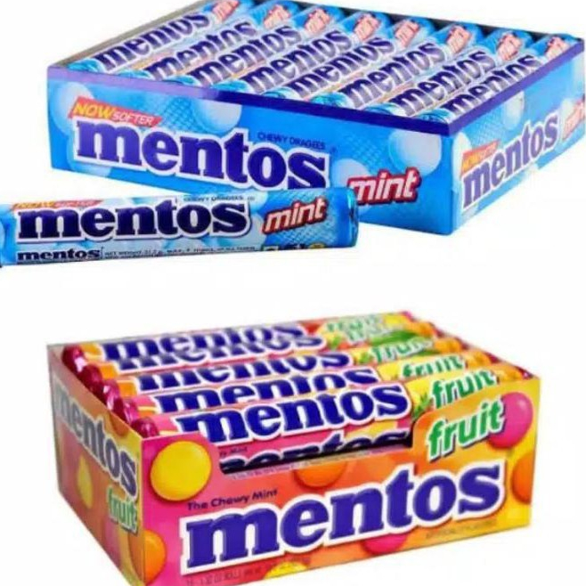 Jual Mentos Roll Permen Chewy Dragees -10pcs -Mint / Grape / Peach ...